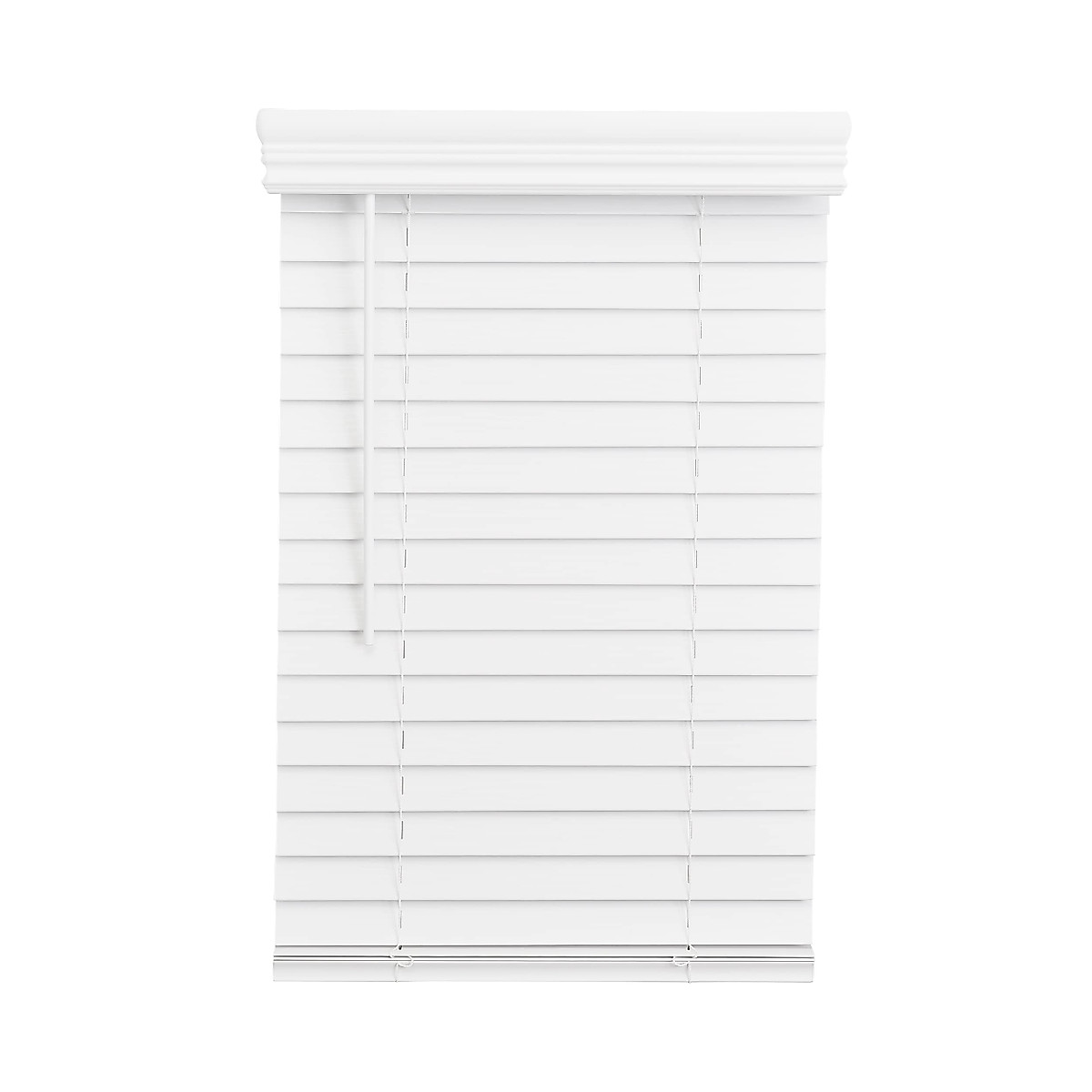 Lotus & Windoware Cordless, 2 Inch Faux Wood Room Darkening Blind, 34" Wide x 60" Long, Embossed, Bright White