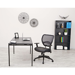 SPACE Seating Professional AirGrid Dark Back and Padded Black Eco Leather Seat, 2-to-1 Synchro Tilt Control, Adjustable Arms and Tilt Tension with Nylon Base Managers Chair