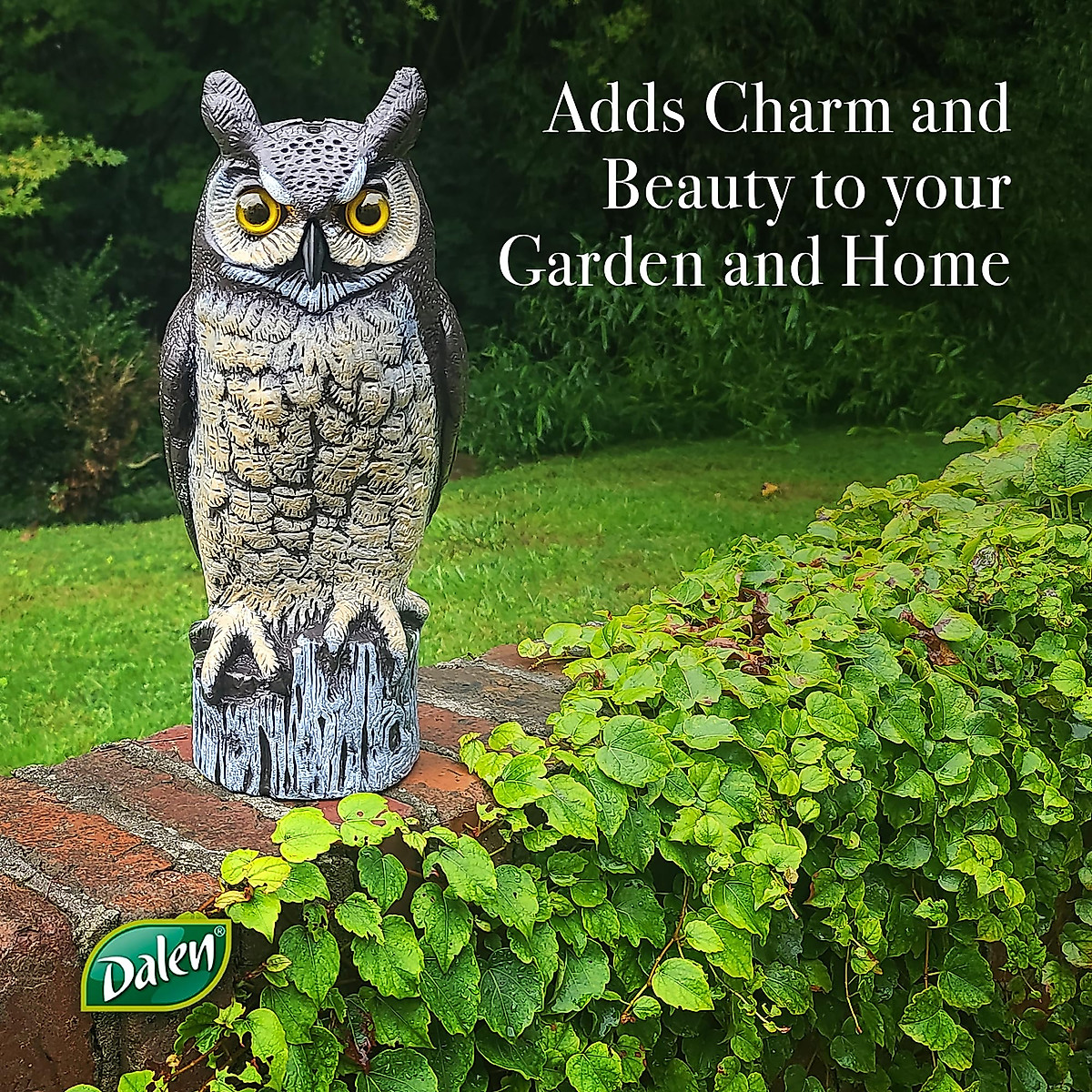 Dalen Large Fake Owl Decoy to Scare Birds Away - Garden Scarecrow Provides Natural Pest Control - 16" Tall - Great Horned Owl