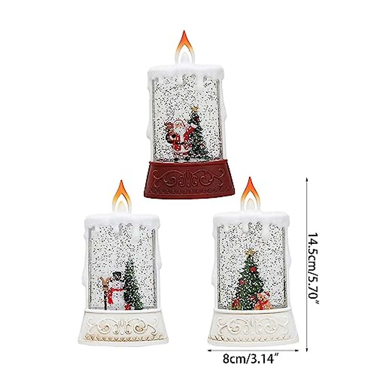 BELOWSYALER Christmas Bauble Christmas Snow Globe Candle Light Battery Operated Wind Lamps Sequins Water Injections Night Lights for Home Decorations