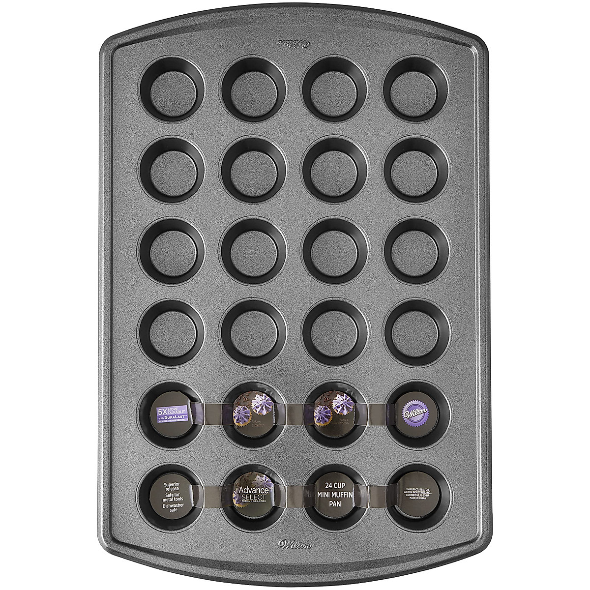 Wilton Advance Select Premium Non-Stick Mini Muffin Pan, 24-Cup Cupcake Pan, Steel, Silver