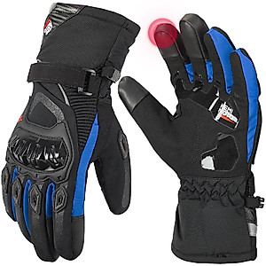 KEMIMOTO Winter Motorcycle Gloves, Rainproof Riding Gloves with Touchscreen, Motorcycle Winter Gloves for Men, Warm Motorcycle Gloves for Riding, ATV, UTV, Snowmobile - Blue, Large