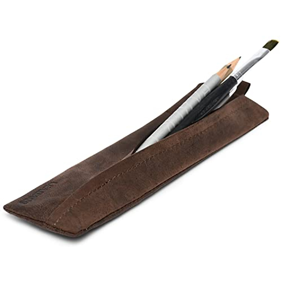 LEABAGS Leather Pencil Case - Genuine Leather Pencil Pouch Fort Vaux - Pen Case for Adults Men Women Work University Nutmeg Brown