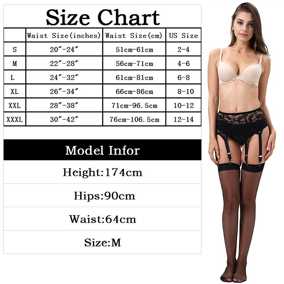 Lace Garter Belts/Sexy Mesh Suspender Belt with Six Straps Metal Clip for Women's Stockings/Lingerie (Garter Belt Sold Only) (Black Lace Garter Belt, XXXL)