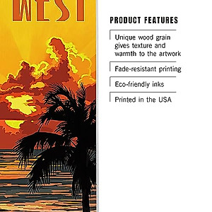 Lantern Press 6x9 Inch Wood Sign, Ready to Hang Wall Decor, Key West, Florida, Sunset and Ship