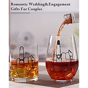 Engagement Gift for Couples - Unique Wedding Gifts,Bridal Shower Gift for for Bride to be,Wine&Whiskey Glass Gift for Mr and Mrs,Friends,Newlywed,His and Hers18.5,13.8OZ