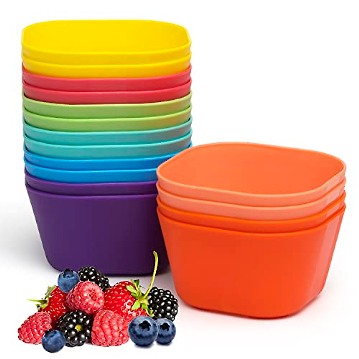 Klickpick Home 15 ounce Bowls Set Of 16 Kids colorful Snack Bowls set Toddlers Cereal Bowl Set Children Bowl Kid Microwave Dishwasher Safe BPA Free Bowls - 8 Colors