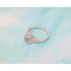 KOKAV 925 Sterling Silver Genuine Aquamarine 1 Ct Oval Diamond Ring, Size 7