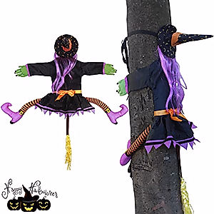Crashing Witch into Tree Halloween Decoration, HOMILY Funny Vivid Crashed Halloween witch decor for Outdoor Tree Trunks or Pillars Decor Party Supplies