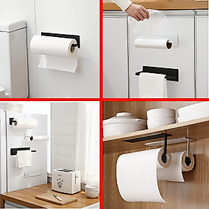 IAMKHO 2 PCS Paper Towel Holder, Adhesive Paper Towel Holder Under Cabinet Wall Mount for Kitchen Paper Towel, Toilet Tissue Roll Paper Holder, Paper Towel Rack for Bathroom