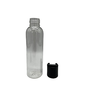 Natural Farms 4 oz Clear Cosmo Plastic Bottles -12 Pack Empty Bottle Refillable - BPA Free - Essential Oils - Aromatherapy | Black Press Down Disc Cap - Made in the USA