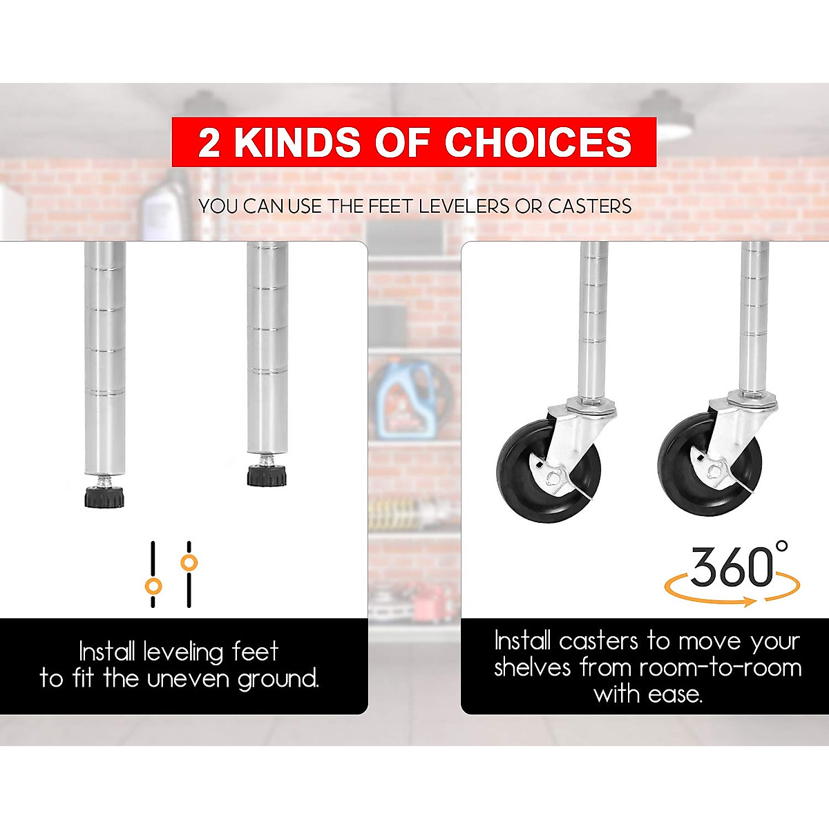 FDW 48 inch L×18 inch W×76 inch H Wire Shelving Unit Metal Shelf with 6 Tier Casters Adjustable Layer Rack Strong Steel for Restaurant Garage Pantry Kitchen Garage, Chrome