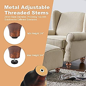 ALAMHI Round Wood Furniture Legs 3.5 Inch Gourd Shape Wood Sofa Legs with Adjustable Leveling Couch Leg Replacement for Cabinets, Coffee Table, Ottoman, Dresser, Loveseat, Armchair Set of 4 Brown