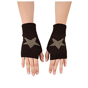 SHENHE Women's Star Pattern Fingerless Thumb Hole Knitted Wrist Length Mitten Gloves Coffee Brown One Size