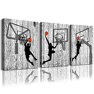 Black and white Canvas Wall Art for living room bathroom and bedroom kitchen wall decor artwork Canvas Prints play basketball sport painting 12" x 16"3 Piece Modern framed office Home decorations