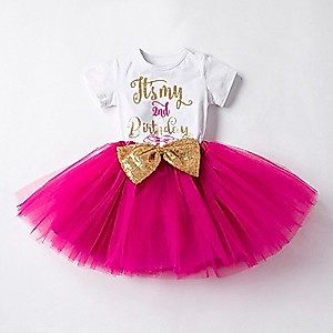 Girl Newborn It's My 1st/2nd Birthday Shinny Printed Tutu Princess Dress Outfit Set Rose (2 Years)