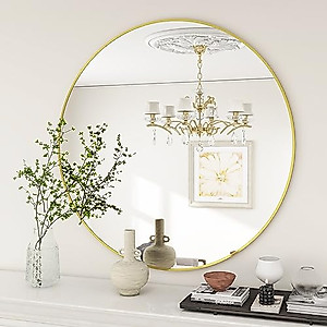 BEAUTYPEAK 20 Inch Round Mirror, Gold Metal Frame Circle Mirror, Wall Mirror for Entryway, Bathroom, Vanity, Living Room, Gold Circle Mirror