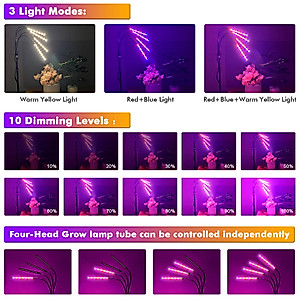 Felibeaco Plant Grow Light with Adjustable Tripod Stand (14"-63"), 4 Head Floor LED Grow Lamp for Indoor Plants with Dual Controllers,100W Full Spectrum Plant Lights with Timer, 10 Brightness