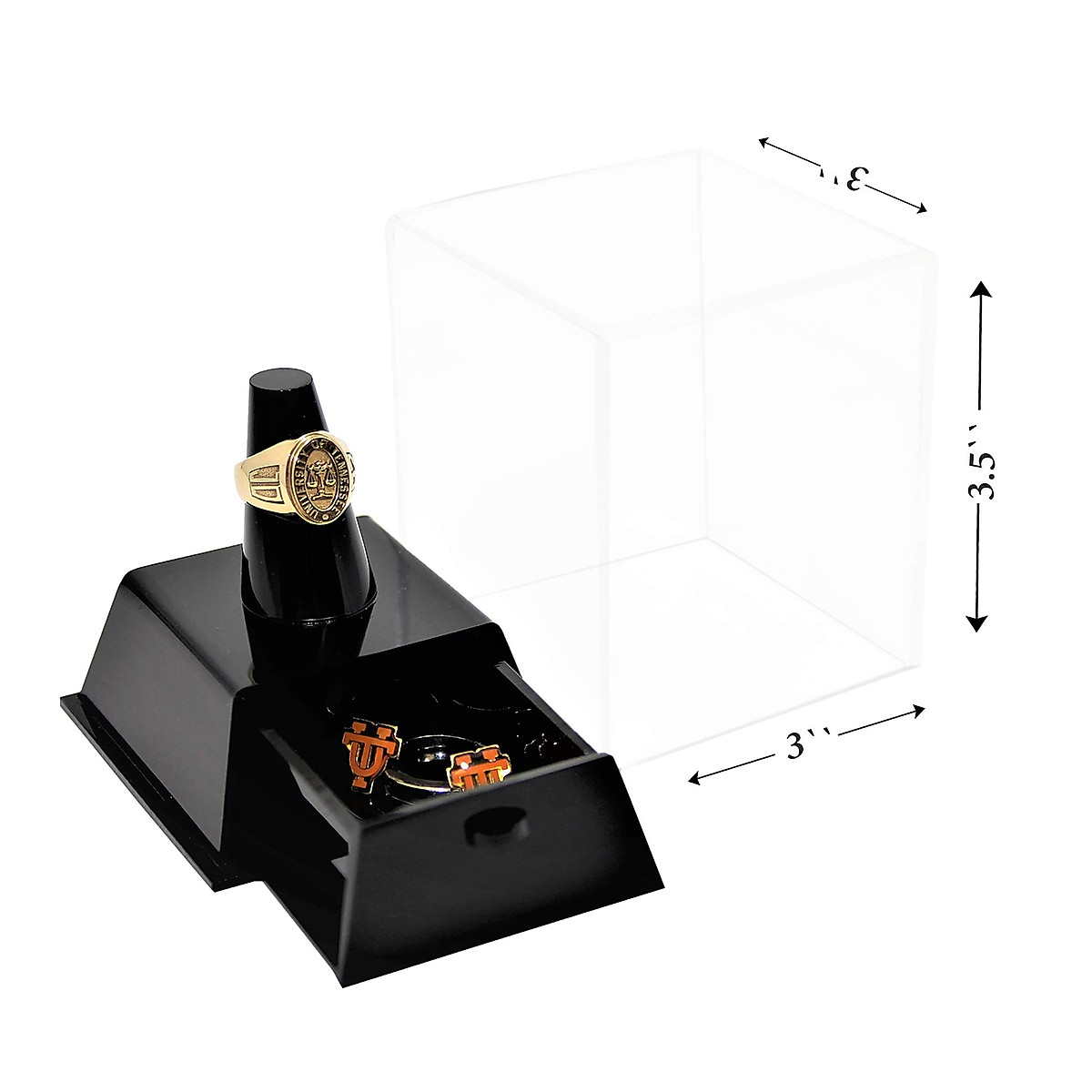 Better Display Cases Clear Acrylic Championship School Ring Display Case with Drawer and Black Acrylic Ring Holder (A064-A)