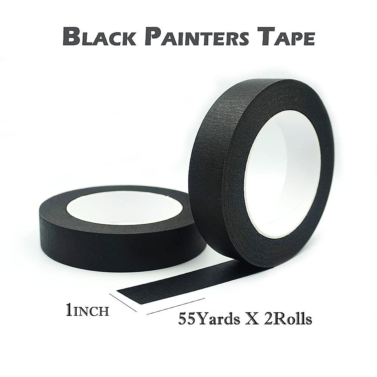 Zo.Yehaa Black Painters Tape 1 inch Wide, Black Masking Tape 1 inch X 55 Yards 2 Rolls, 300FT Total, Black Tape for Arts DIY Crafts Painting Labeling Decoration School Projects Home Office
