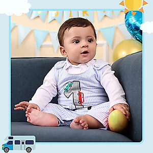 XIFAMNIY Preemie Baby Boy embroidered 1st Birthday Outfit 2Pacs Striped One-Piece Long Sleeve Cotton Romper Summer Jumpsuit Cake Smash Clothes