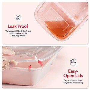 Glotoch 50 Pack Pink Meal Prep Container 2 Compartments, Microwavable To Go Containers, BPA-Free Food Prep Containers- Take Out Food Containers For Salad/Lunch- Freezer&Dishwasher Safe, Stacable