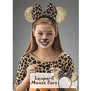 LIHELEI Minnie Ears Mouse Ears Headband with Leopard Bows, Party Decoration Headbands for Halloween Costume, Headwear Hair Accessories for Women Girls-3 PCS A