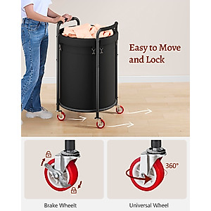 Laundry Basket with Wheels, Rolling Laundry Hamper, 50 Gal. (190L), Round Laundry Sorter Cart with 4 Casters, Removable Liner, Steel Frame with Handle for Bedroom, Bathroom, Laundry Room