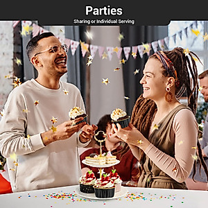 EUSOAR Baking Cups Aluminum Foil, 5oz 100pcs Reusable Cupcake Cups with Lids, 3.34"x2.59"x2.35" Pie Ramekins, Desserts Flans, Custard Cake Pudding Jello Cups, Catering Party Favor-Black Gold