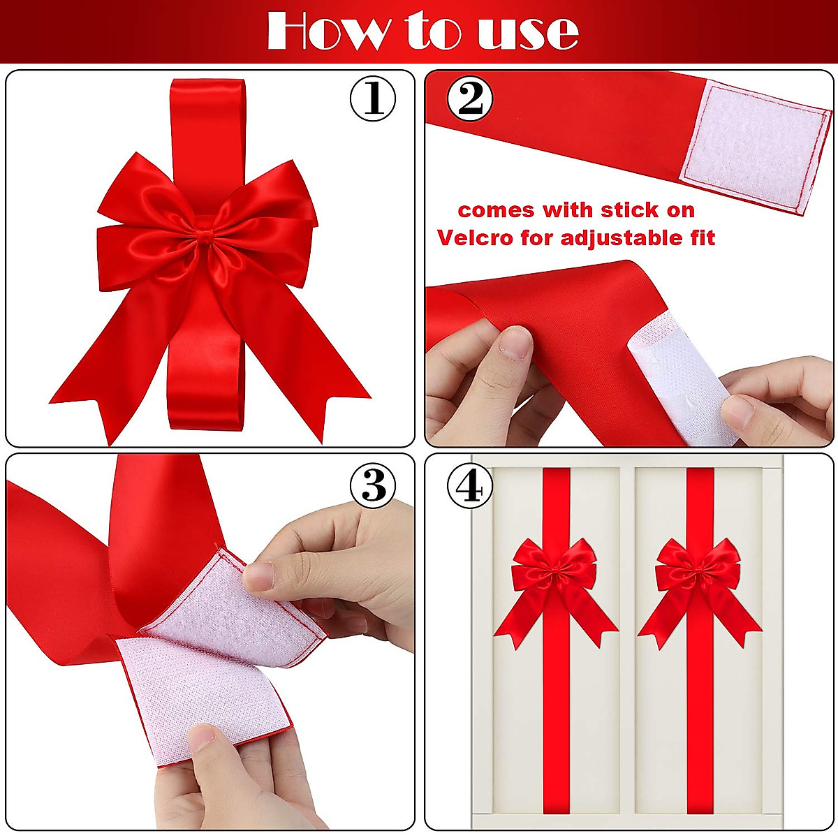 8 Pieces Christmas Cabinet Ribbons Bows Decorations Large Red Kitchen Cabinet Door Ribbons and Bows for Christmas Party Supplies