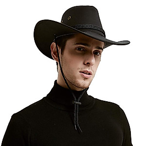 Sandy Ting Men's Outback Faux Felt Wide Brim Western Cowboy Hat (Black)