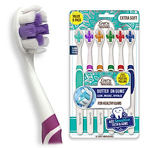 GuruNanda Butter On Gums Toothbrush with 8000+ Softex Bristles, Ultra Soft Bristles for Sensitive & Receding Gums, Perfect for Whiter Teeth, 6 Count