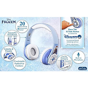 eKids Disney Frozen Bluetooth Headphones with EZ Link, Wireless Headphones with Microphone and Aux Cord, Kids Headphones for School, Home, or Travel