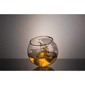 Prestige Decanters Etched Globe Whiskey Glasses -Rocks Glass for Rum, Tequila, Scotch, Glasses- Whiskey Gifts - 10oz Cocktail or Old Fashioned Glass (Set of 2) - Unique Bar Decor & Bourbon Gifts from