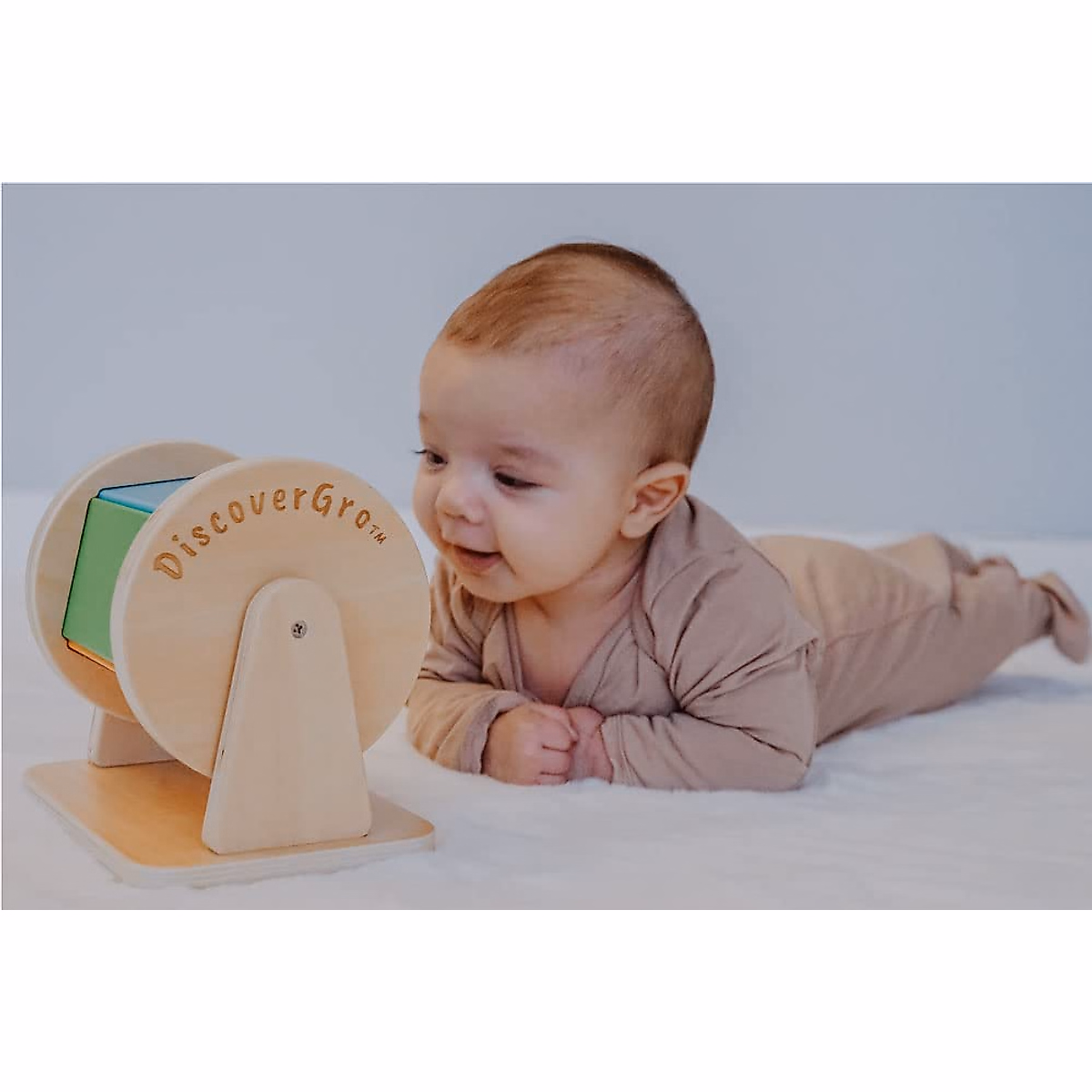 DISCOVERGRO Montessori Wooden Rainbow Spinning Toy Drum | Montessori Baby Toy 3 Months - 2 Years Old + | Educational Toys for Early Development | Baby Montessori Toys