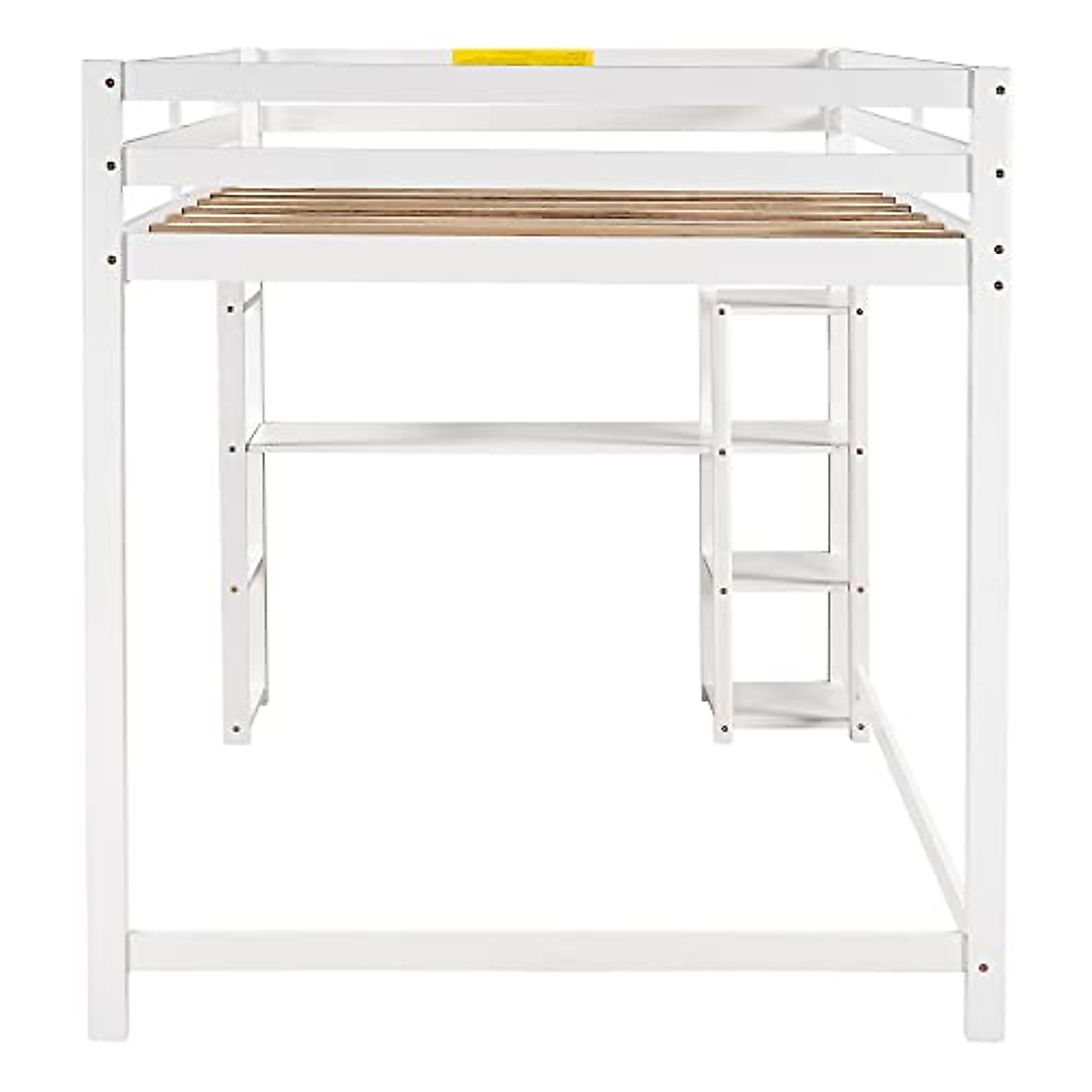 MOEO Full Size Loft Bed with Desk and Shelves, Wooden Style Bedframe for Kids, Adults, Teens,No Box Spring Needed, White