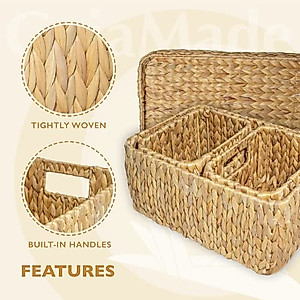 GaiaMade Water Hyacinth Storage Baskets with Lid, Wicker Baskets for Organizing and Storage, Set of 3 (1PC Large, 2PCS Medium, 1 Lid)