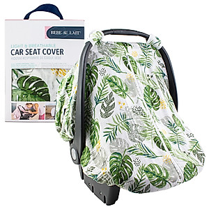 Bebe au Lait Classic Muslin Car Seat Cover -Perfect Baby Car Seat Covers for Babies, Car Seat Canopy, Unisex Baby Car Seat Cover- Easy Snap Straps, Fully Zippered Opening, Breathable- Green