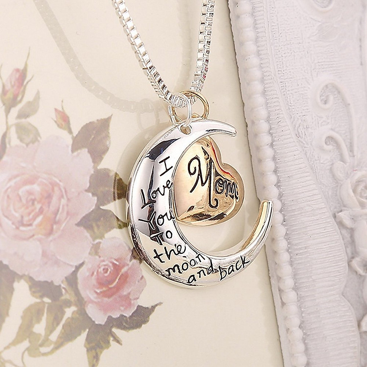 Blerameng Mother Thanksgiving Christmas Gift Necklace, I love you to the moon and back,Valentine's Day Mother's Day Pendant for Mother