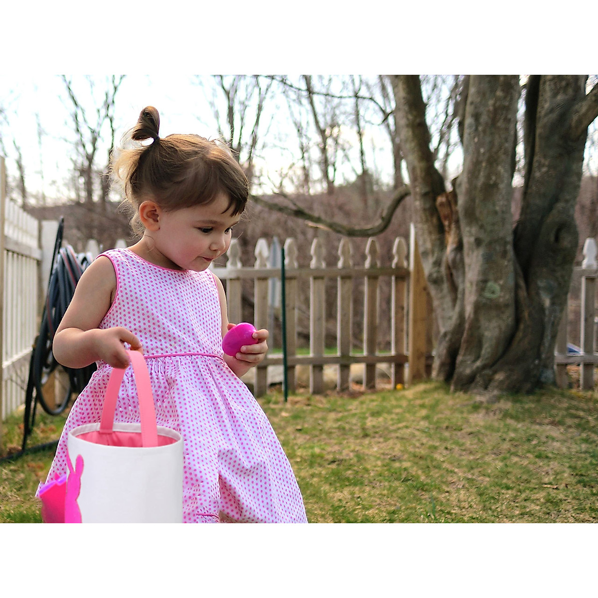 Easter Baskets for Kids - Boys and Girls Easter Egg Hunt Baskets, Cute Sequin Easter basketRabbit Bunny Printed Canvas Gift Basket for Baby, Easter Decorations Party Supplies (G-Purple and Pink)