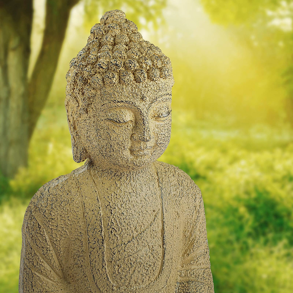 Giftchy Meditating Buddha Statue, Zen Buddha Figurine in Earth Yellow Finish, Buddha Sculpture for Home & Garden Decorations (14" H)