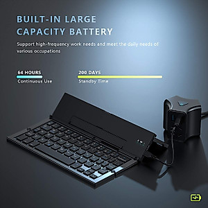 Geyes Bluetooth Keyboard Foldable, Portable Folding Wireless Keyboard with Portable Pocket Size, Aluminum Alloy Housing for iPhone,iPad, Tablet,Laptops and Smartphones (Black)