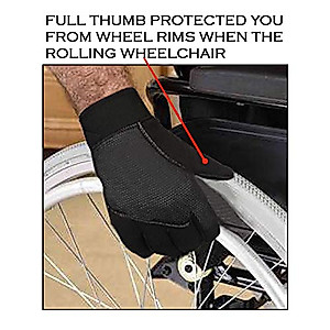 Rebz Wheelchair Disability Mobility Full Finger Gloves Breathable and Non-Slip Material for Good Grip Lightweight Adjustable Strap for Men and Women (Medium)