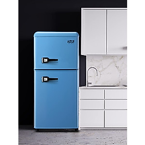 KRIB BLING Mini Fridge Compact Refrigerator Small Refrigerator 7 Level Adjustable Thermostat Removable Shelves with Stainless Steel 2 door for Office Dorm Apartment 3.5 Cu.Ft Blue