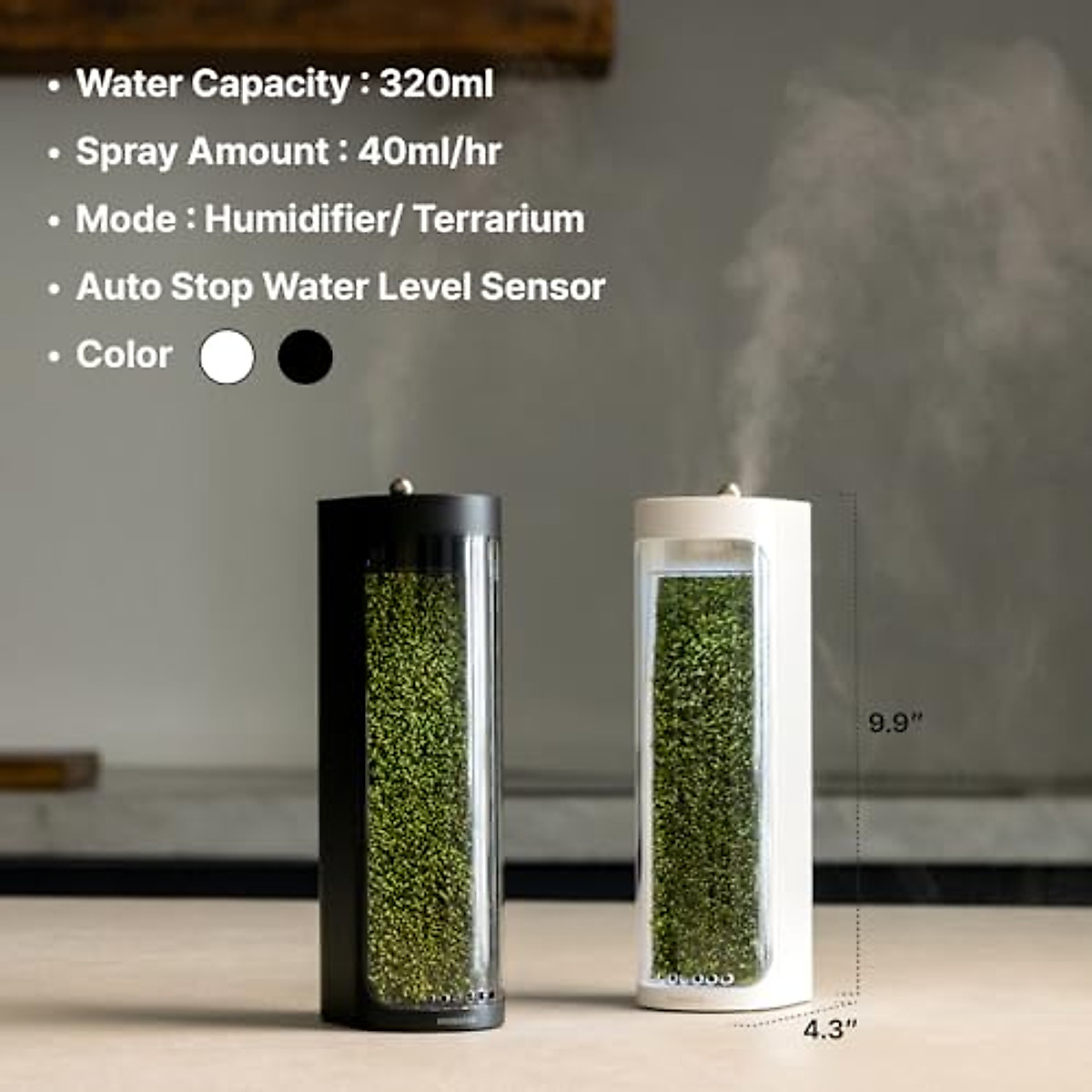 Mosslab Moss Air - Living Moss Humidifier | Aesthetic & Relaxing | Mindfulness & Meditation | Easy-Care Indoor Plants | Terrarium & Tabletop Decor | Mist Waterfall | Portable & Whisper-Quiet