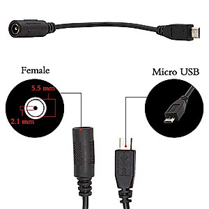 Snsnlent 5PCS DC 5.5 x 2.1mm Female to Micro USB Male Connector Adapter 5V Power Cable(USB Micro-B to DC Female)