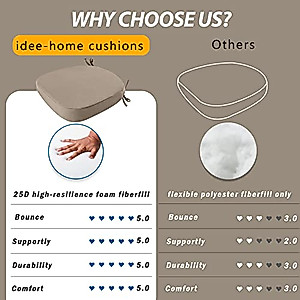 idee-home Outdoor Chair Cushions Set of 2, Waterproof Patio Furniture Cushions with Ties, Thick Outdoor Cushion Seat Cushion Dining Chair Cushions 17" x 16" x 3" Indoor Chair Pads Antique Beige