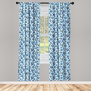 Ambesonne Evil Eye Window Curtains, Traditional Protection on Dotted Backdrop Celebration Theme, Lightweight Decor 2-Panel Set with Rod Pocket, Pair of - 28" x 84", Baby Blue