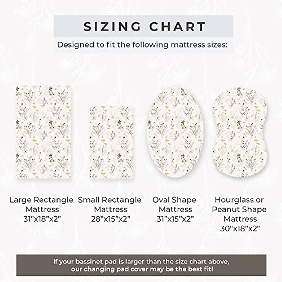 Pobibaby - 2 Pack Premium Bassinet Sheets for Standard Bassinets - Ultra-Soft Jersey Knit, Stylish Floral Pattern, Safe and Snug for Baby (Wildflower)