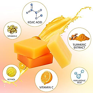 Inlifay Kojic Acid Soap, Dark Spot Remover with Vitamin C, Vitamin E, Retinol, Collagen, Turmeric, Hyaluronic Acid, Moisturizing for Body & Face 50g-3 pack